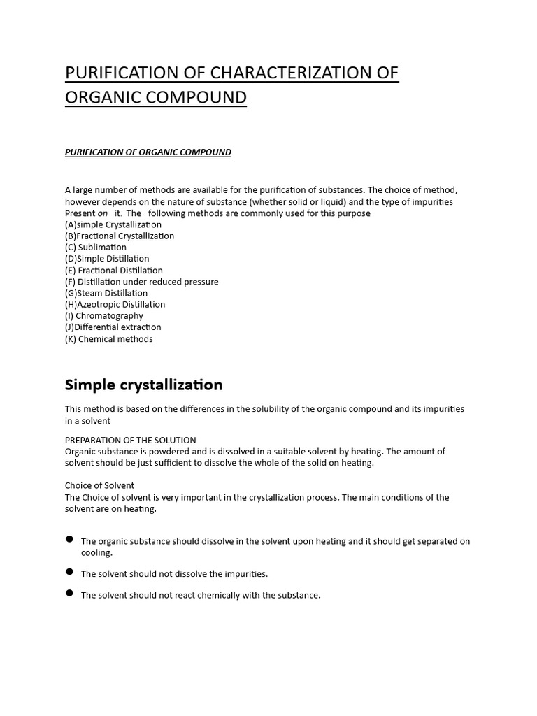 Organic Compound Purification Guide | PDF | Distillation | Chromatography