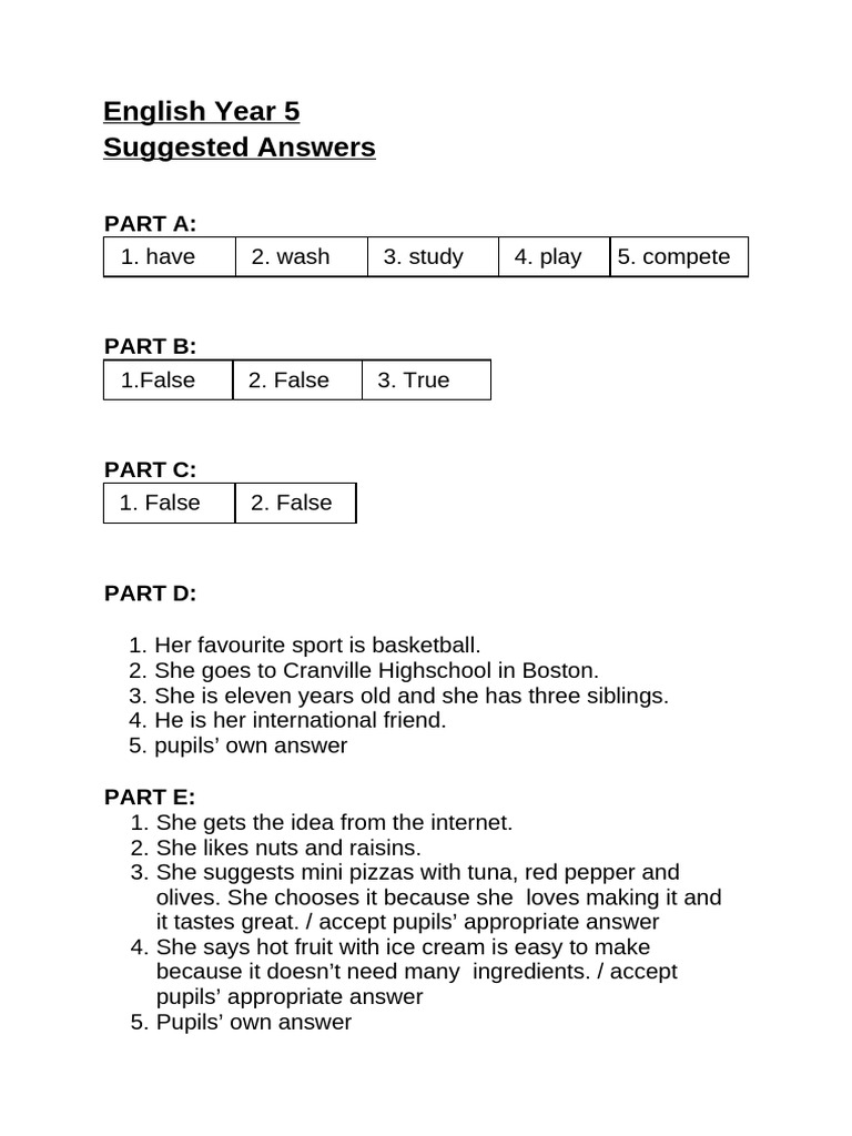 Jawapan Bi Year 5 | PDF