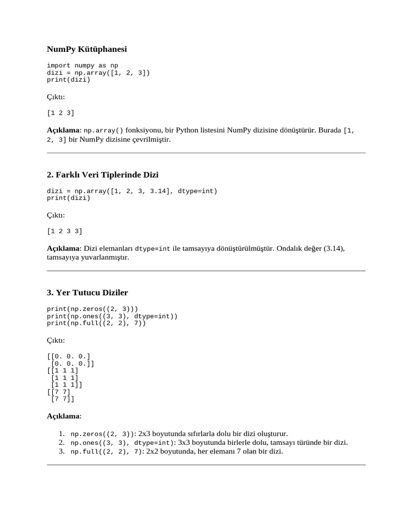 Numpy Kütüphanesi | PDF