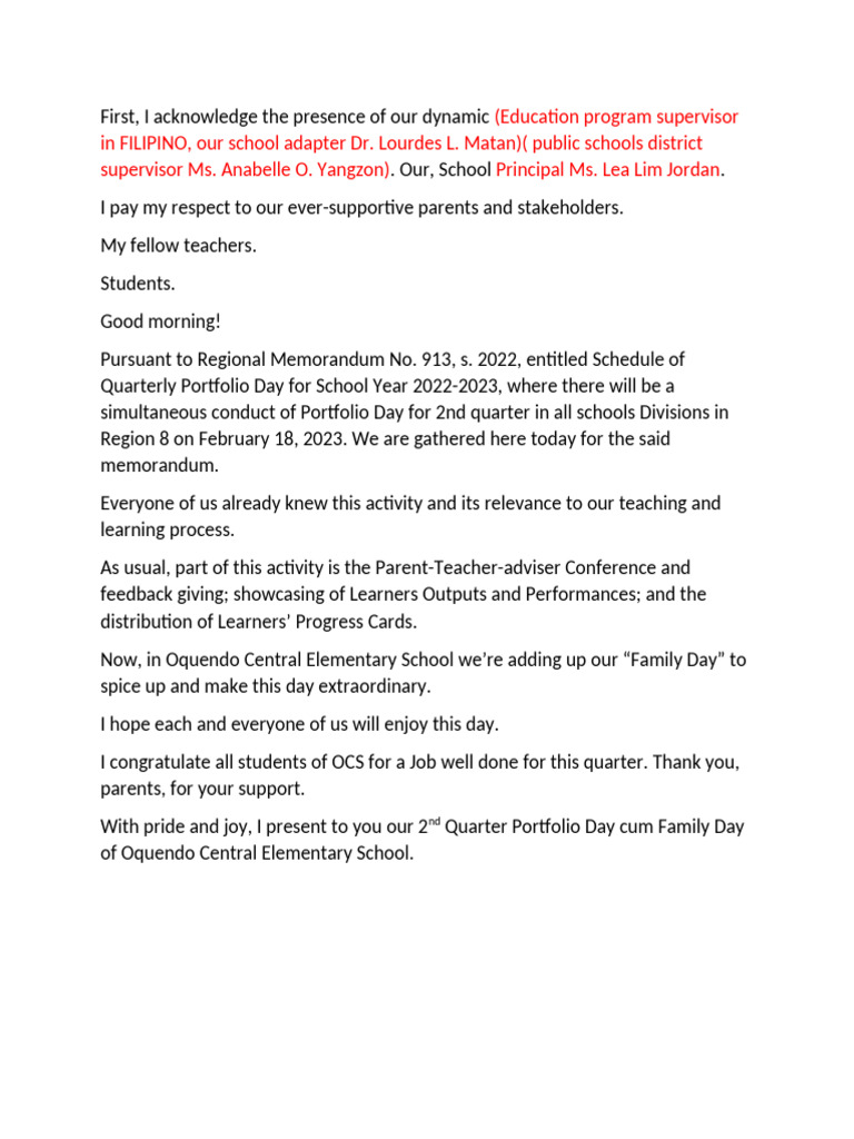 2nd Quarter Portfolio Day | PDF