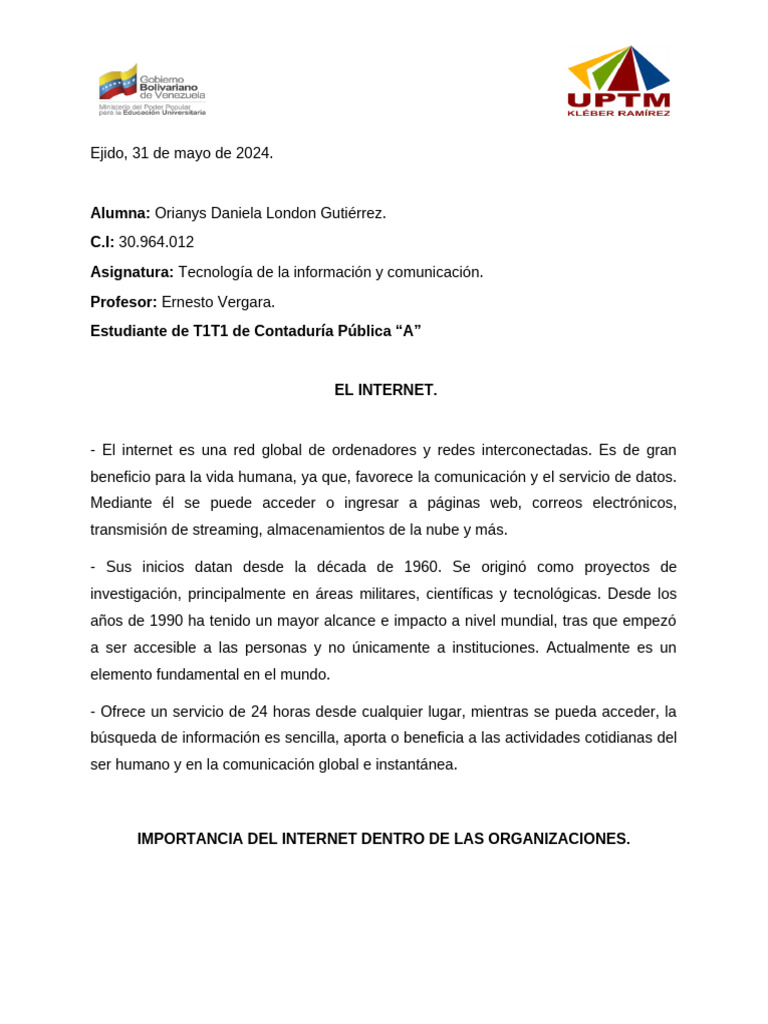 Resumen Del Internet en Las Organizaciones. Daniela London. T1T1 ...