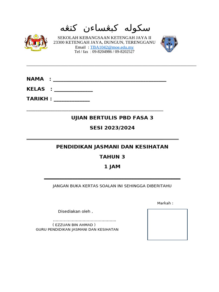 Cover PBD Bertulis Fasa 3 PJK | PDF