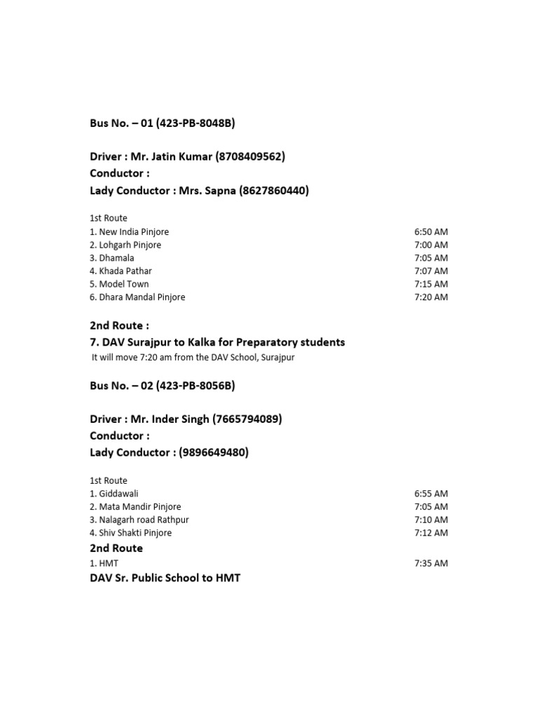 Bus Timings Exel Format | PDF