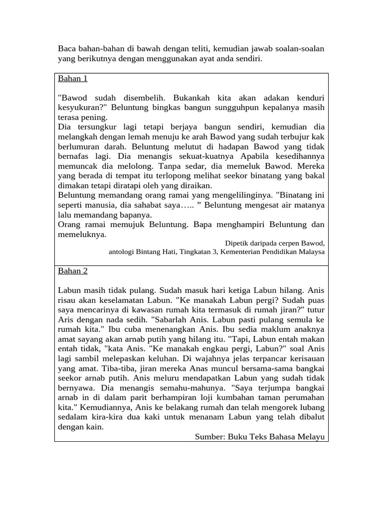 Soalan Cerpen Bawod | PDF