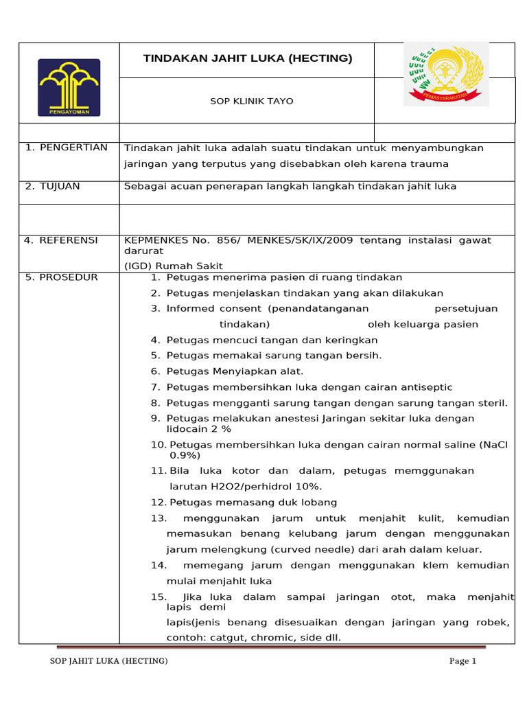 Sop Tindakan Jahit Luka | PDF