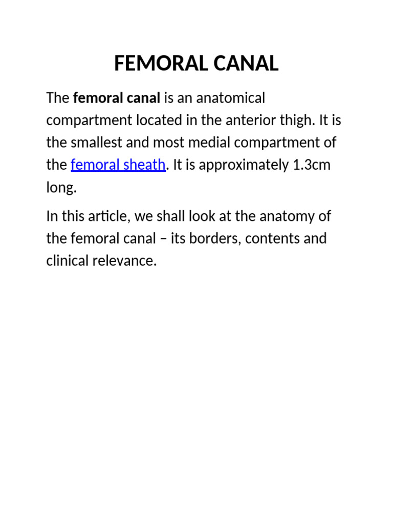 Anatomy and Importance of Femoral Canal | PDF
