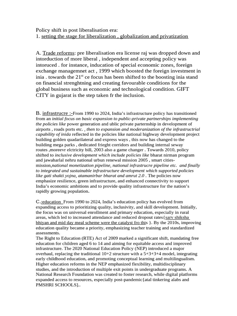 India's Policy Evolution Post-Liberalization | PDF | Infrastructure ...