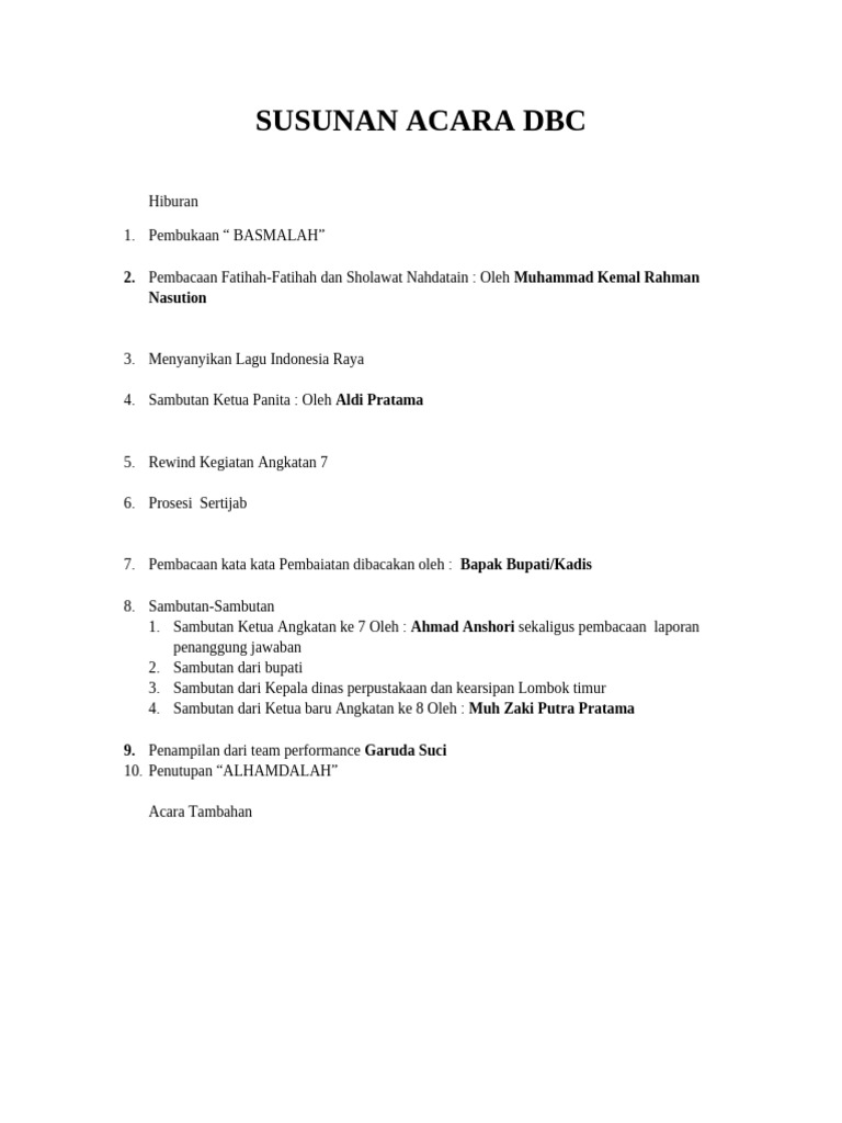 Susunan Acara DBC | PDF