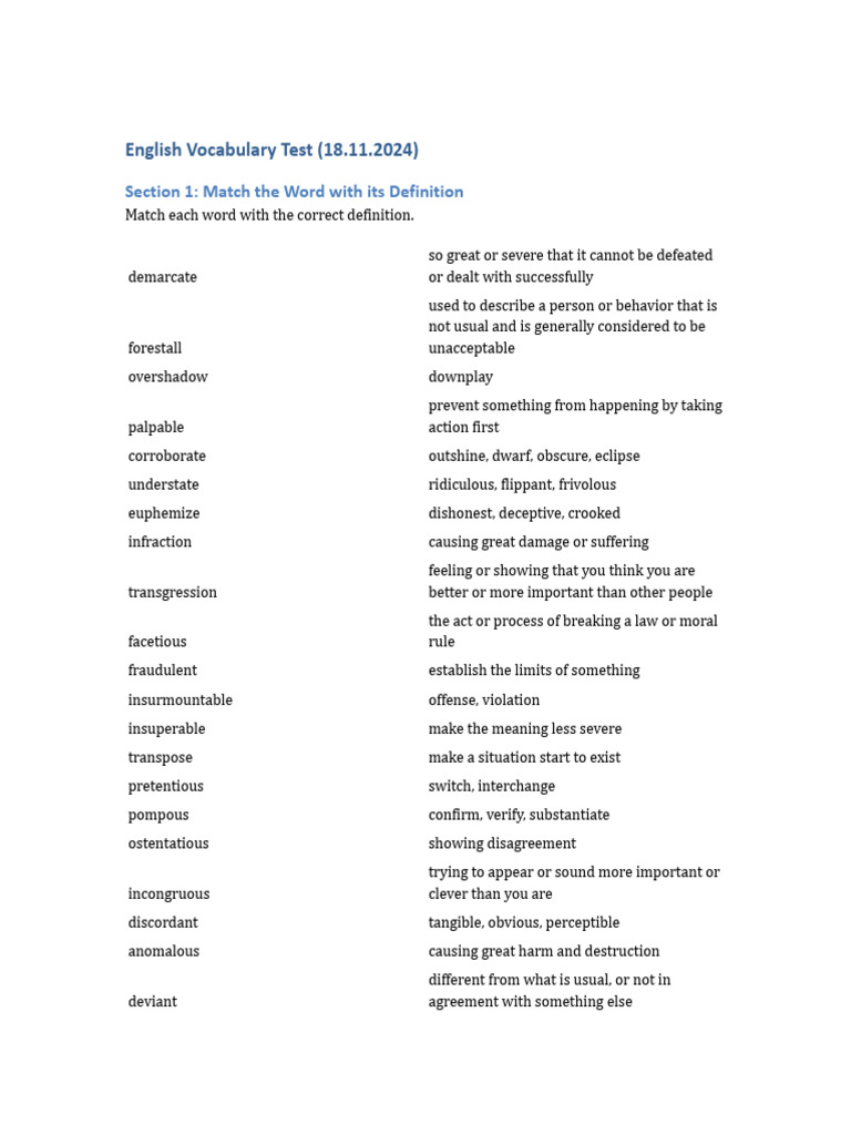 Vocabulary Test | PDF
