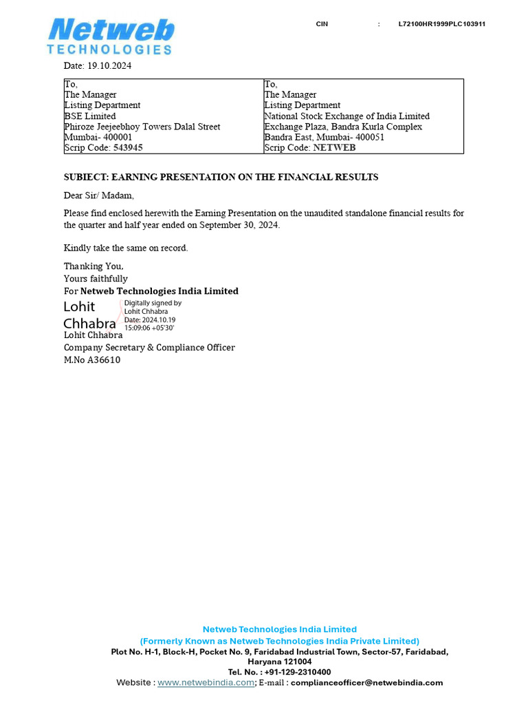 Netweb - Earning Presentation - Q2'24 | PDF | Cloud Computing | Equity (Finance)