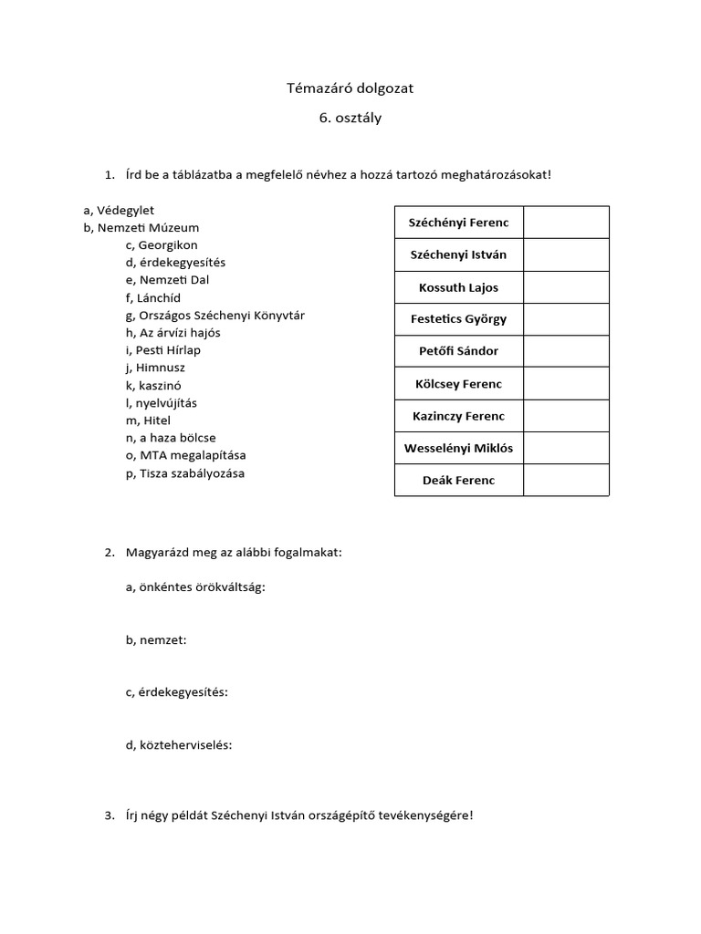 Temazaro Dolgozat Reformkor | PDF