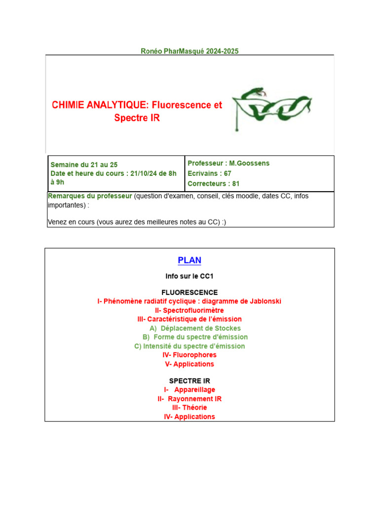 Cours sur Fluorescence et Spectre IR | PDF | Spectroscopie de ...