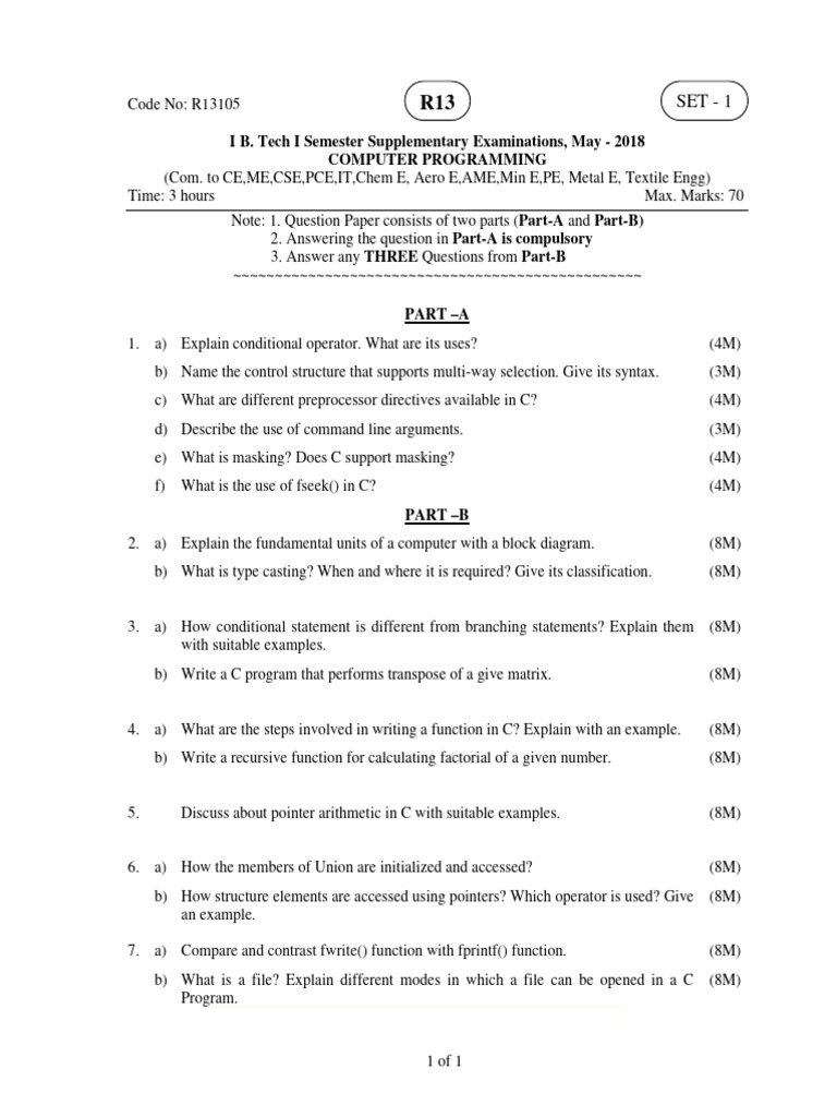 WWW - Manaresults.Co - In: I B. Tech I Semester Supplementary Examinations, May - 2018 Computer ...