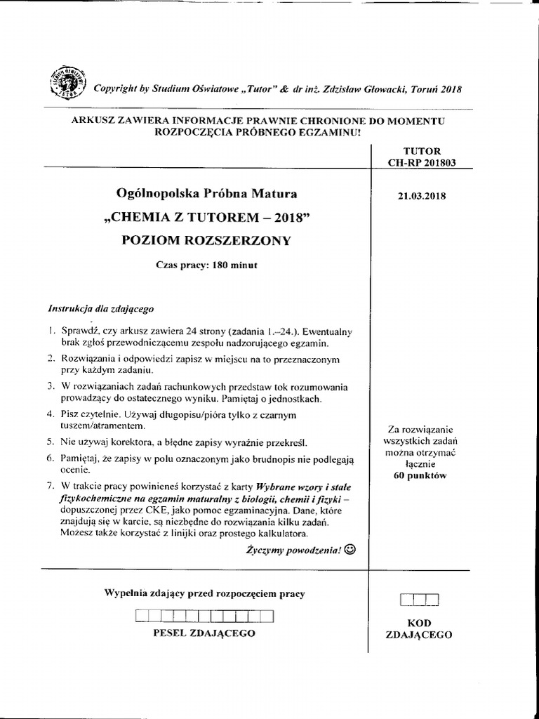 Odpowiedzi - Chemia Z Tutorem - 21 Marzec 2018 | PDF