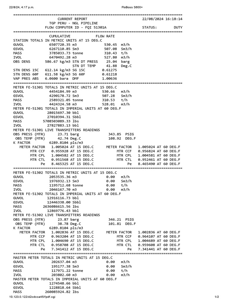 FloBoss S600+current Report 22.08.2024 | PDF | Units Of Measurement ...