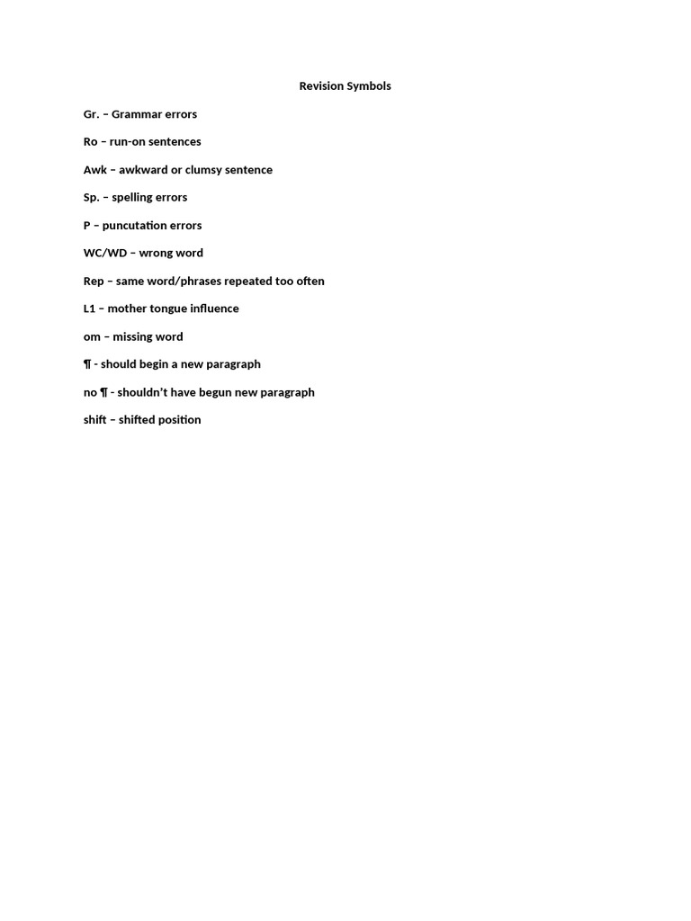 Common Revision Symbols Guide | PDF