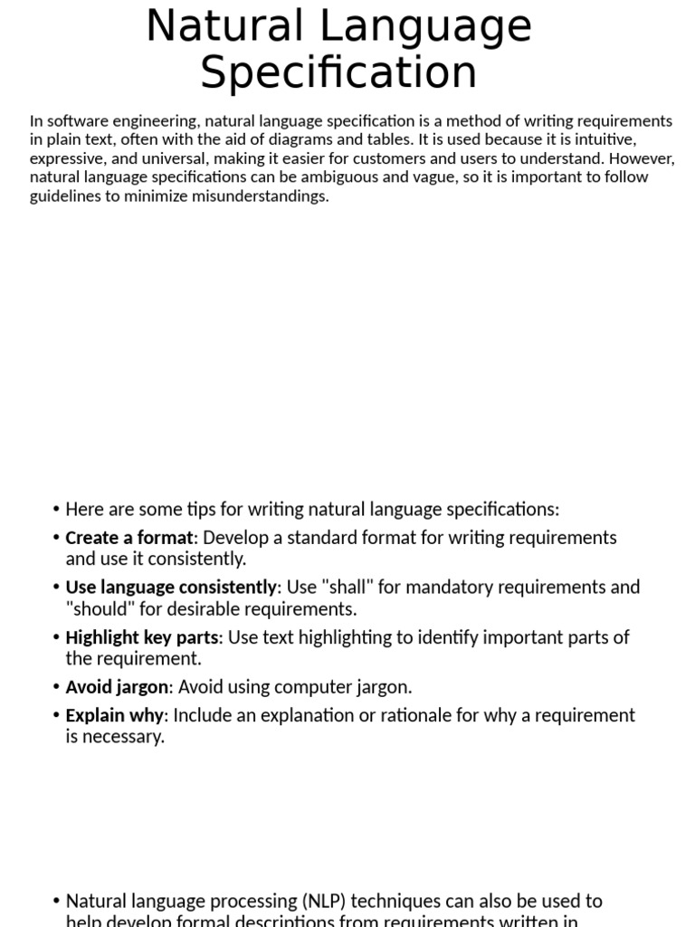 Natural Language Specification Guide | PDF