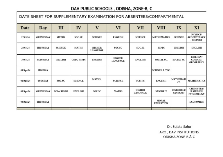Supplementary Exam Time Table 2024 | PDF | Science