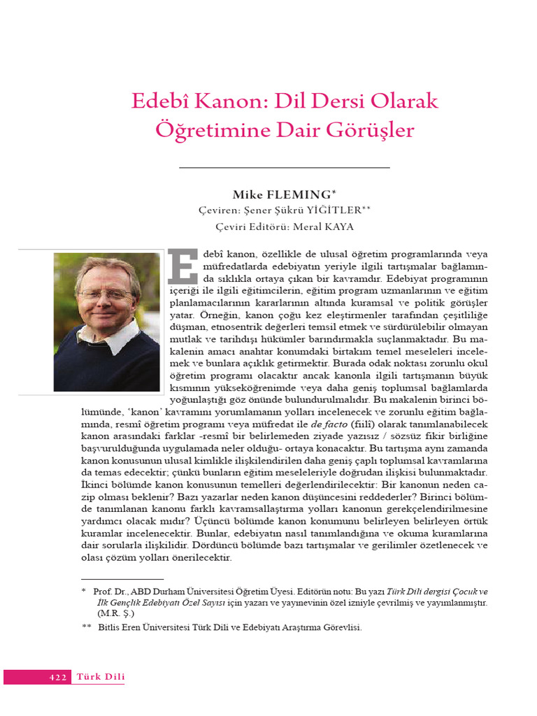 Mike Fleming - Edebî Kanon - Dil Dersi Olarak Öğretimine Dair Görüşler | PDF