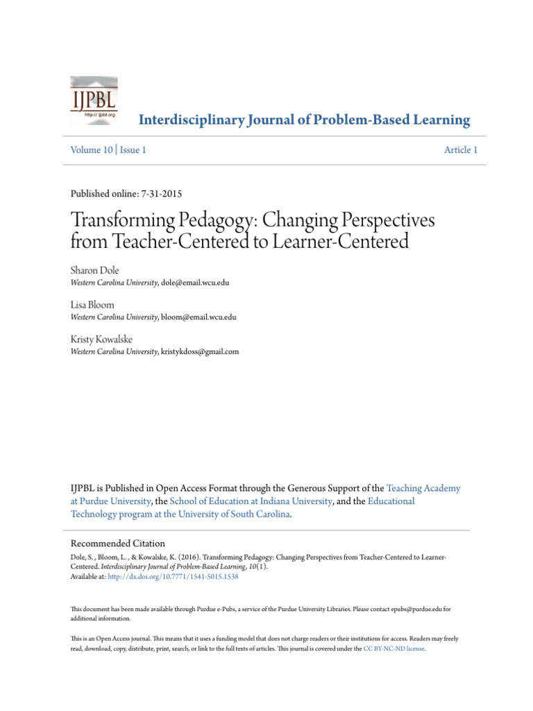 Transforming Pedagogy - Changing Perspectives From Teacher-Centere ...