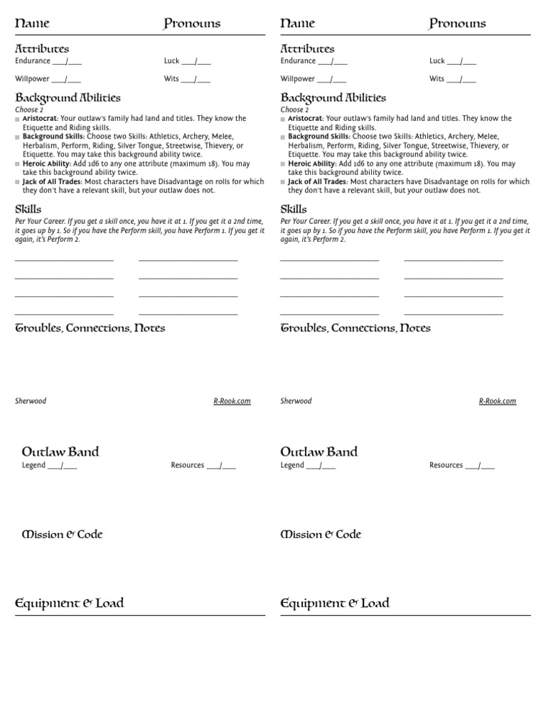 Outlaw Character Sheet Template | PDF | Role Playing Games | Role ...