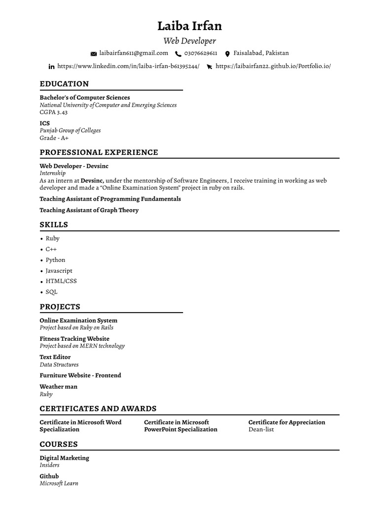 Laiba Irfan CV | PDF
