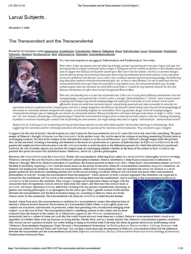 The Transcendent and The Transcendental - Larval Subjects | PDF ...