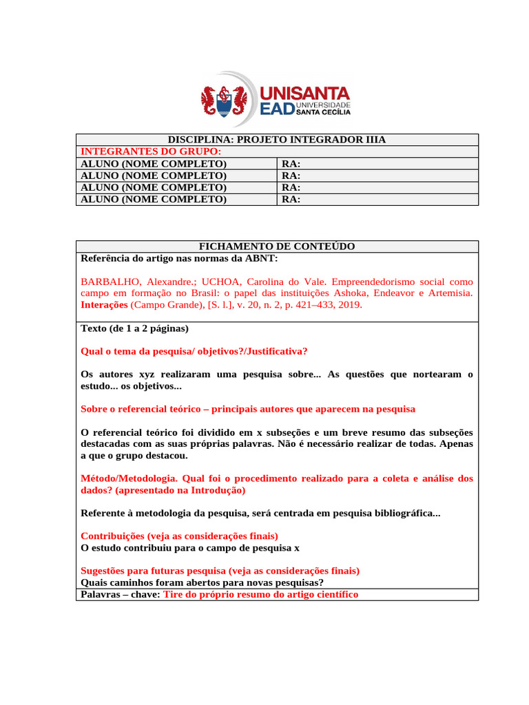 2023.a - Modelo - Fichamento de Artigo - Iiia | PDF