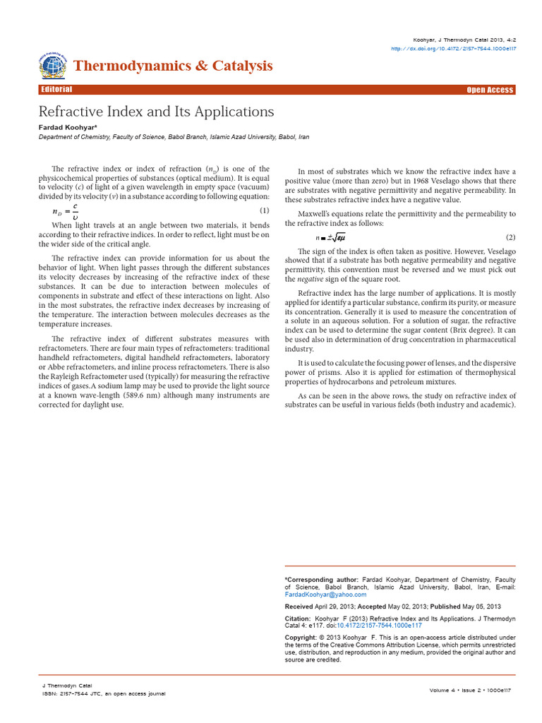 Refractive Index and Its Applications 2157 7544.1000e117 | PDF | Refractive Index | Physical ...