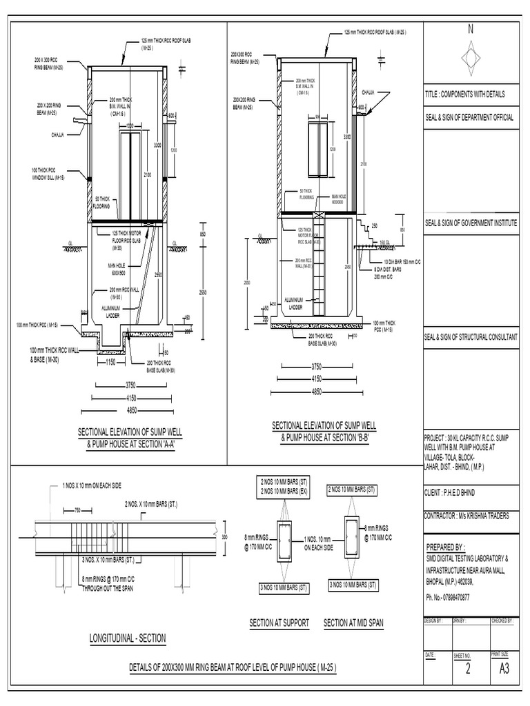 Sectional Elevation of Sump Well & Pump House at Section 'A-A' Sectional Elevation of Sump Well ...