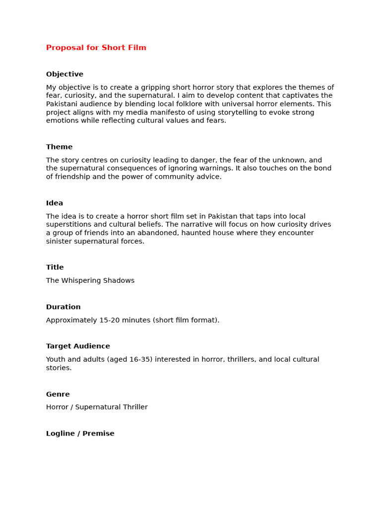Pakistani Horror Short Film Proposal | PDF | Horror Films