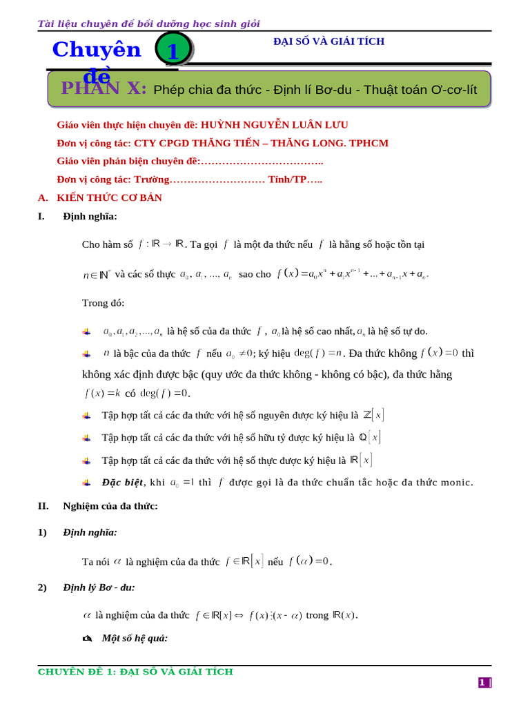 10.phep Chia Da Thuc-Dinh Li Bơ-Du-Thuat Toan Euclid | PDF