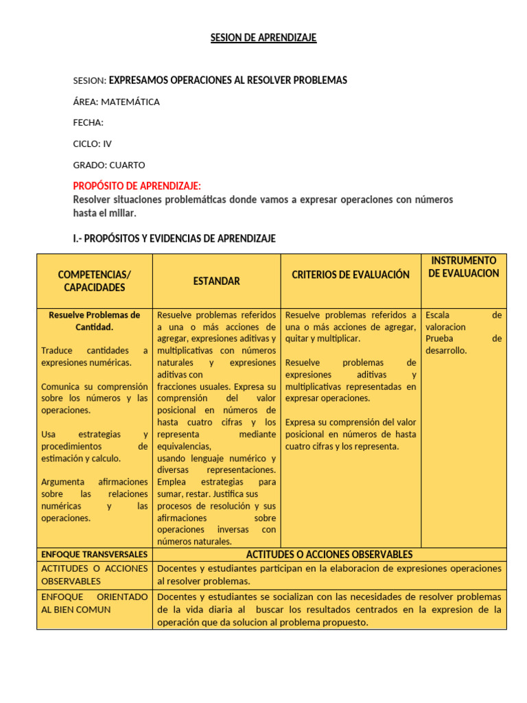 Sesion - de - Aprendizaje Matematica | PDF | Evaluación | Aprendizaje