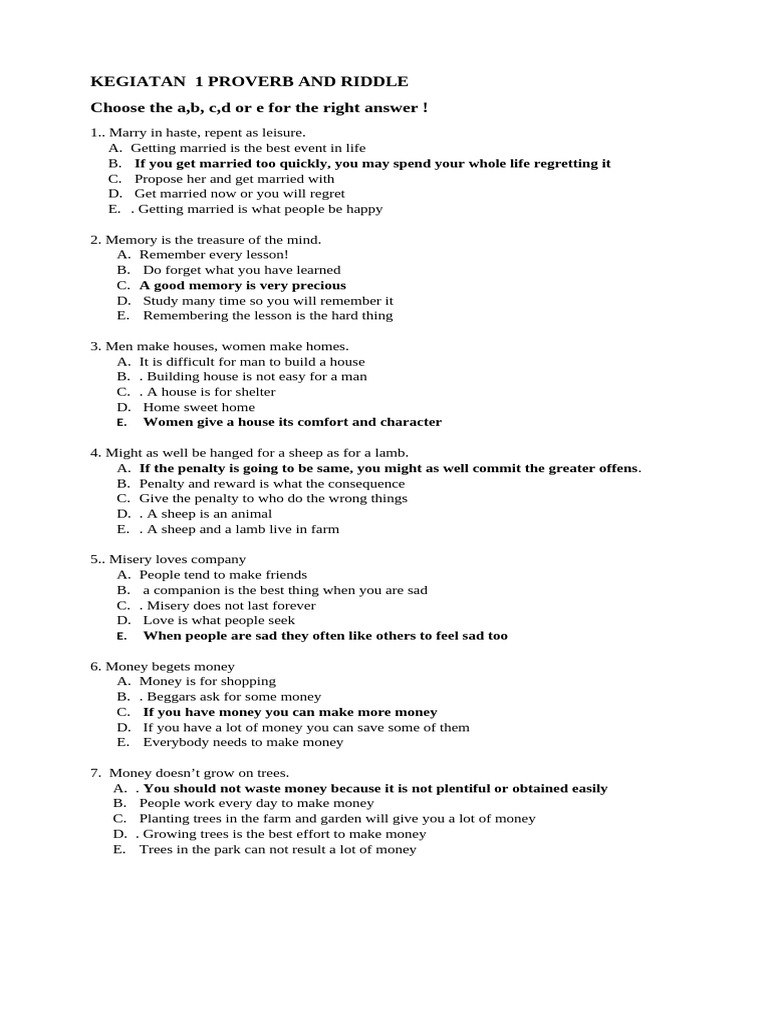 Kegiatan 1 Proverb and Riddle | PDF