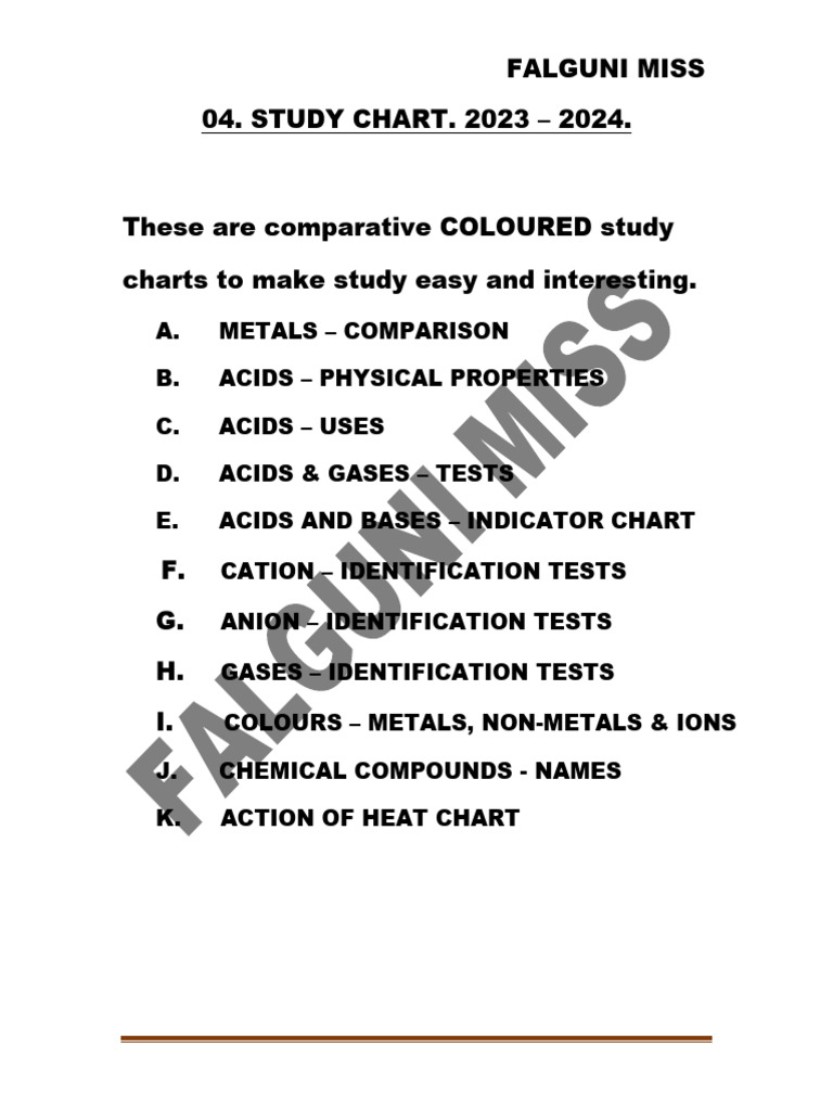 Comparative Study Charts for Chemistry | PDF | Sodium Carbonate ...
