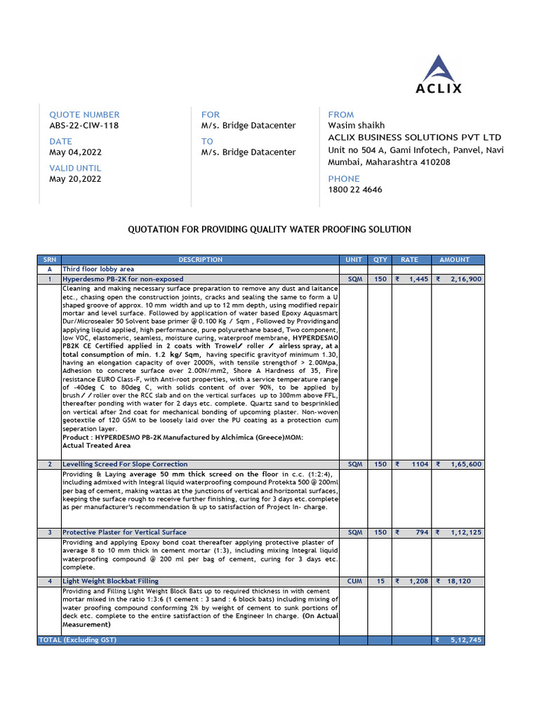 Commercial ABS 22 CIW 118 Waterproofing Aclix - Revised | PDF | Tax Deduction | Plaster