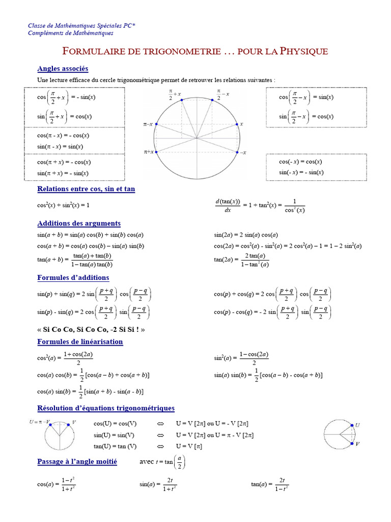 Formulaire de Trigonométrie Simple | PDF | Mathématiques | Géométrie