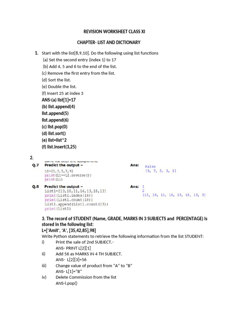 Revision Worksheet Class Xi | PDF | Computer Programming | Algorithms ... Revision Worksheet Class Xi | PDF | Computer Programming | Algorithms ...