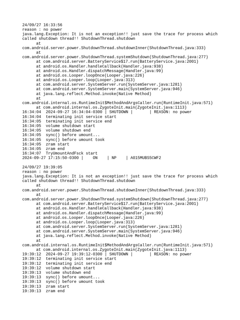 Android Shutdown Log Analysis | PDF | Java (Programming Language) | Operating System Technology