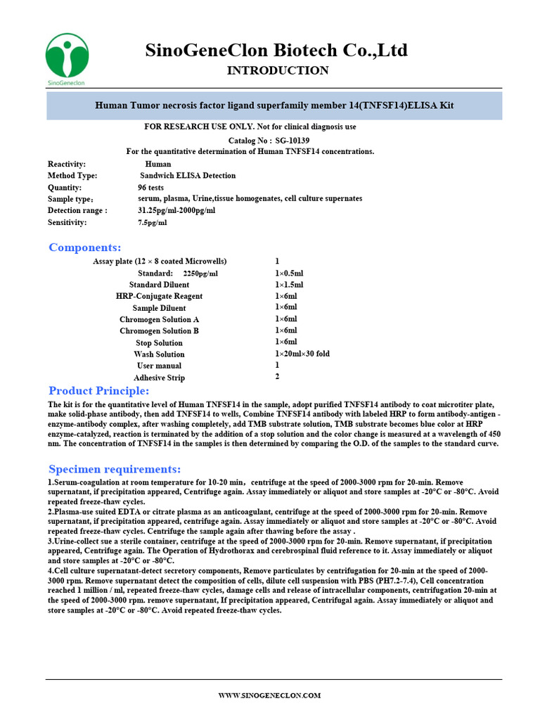 Human TNFSF14 ELISA Kit Overview | PDF | Laboratory Techniques | Laboratories