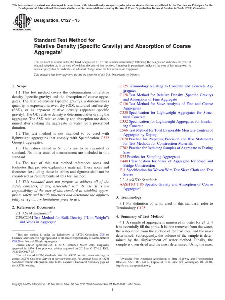 Astm C127-15 - Astm C127-15 | PDF | Density | Porosity