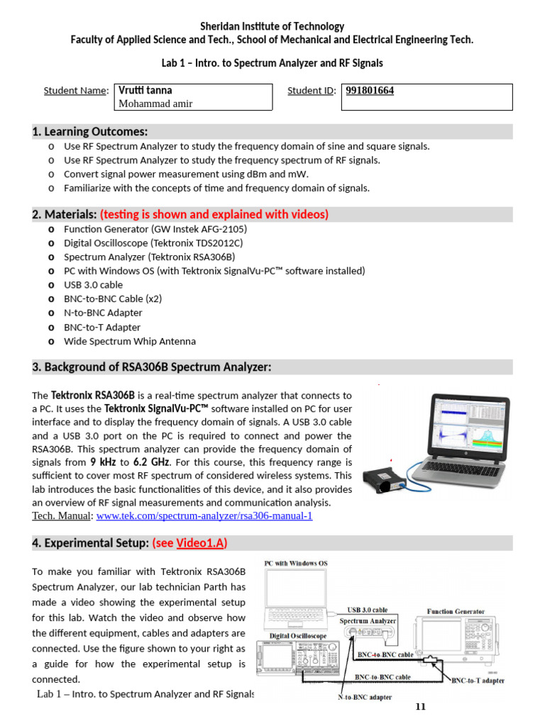 Lab 1 - Intro. To Spectrum Analyzer and RF Signals | PDF | Wi Fi | Amplitude