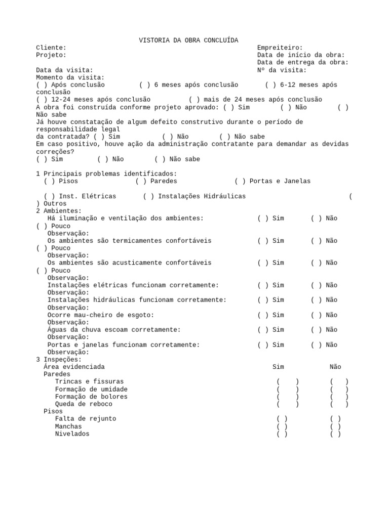 Checklist Obra Concluida | PDF