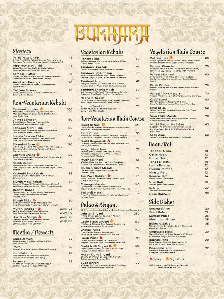 Bukhara Menu | PDF