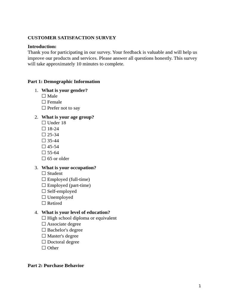 Customer Satisfaction Survey Template | PDF | Brand | Pricing