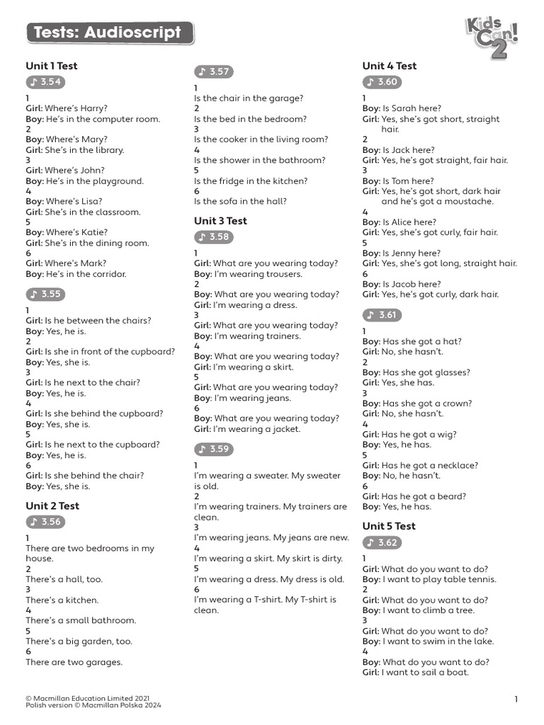Kids Can - 2 - Audioscript | PDF | Clothing