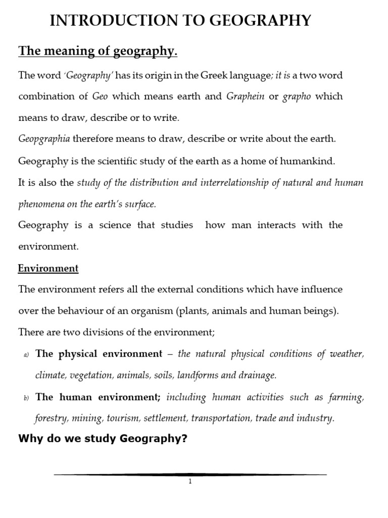 Form 1 - 1 Introduction To Geography0001 | PDF | Geography | Natural ...