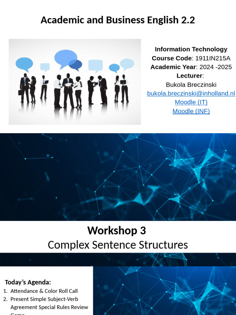 Academic Business English 2.2 24-25 Workshop 3 - Complex Sentence Structures | PDF | Verb ...