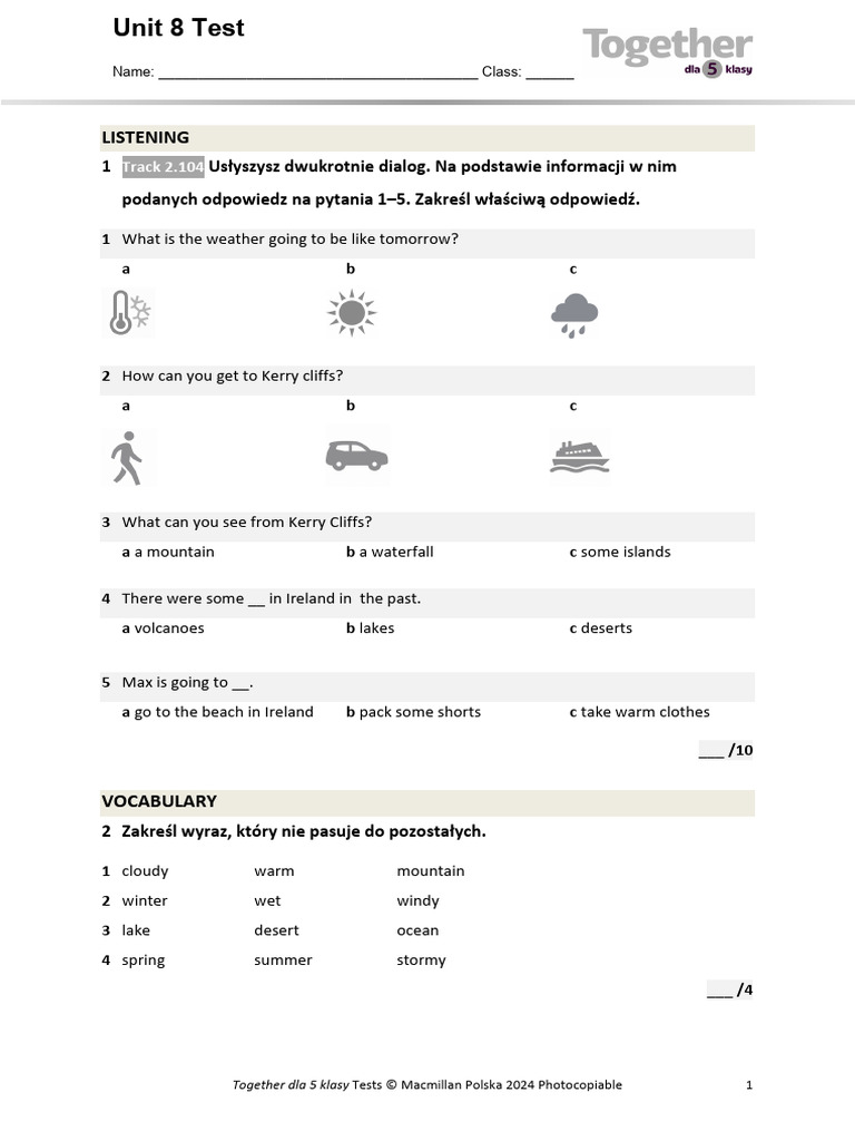 Unit 2 Test for Klasa 5 | PDF | Morphology | Geomorphology