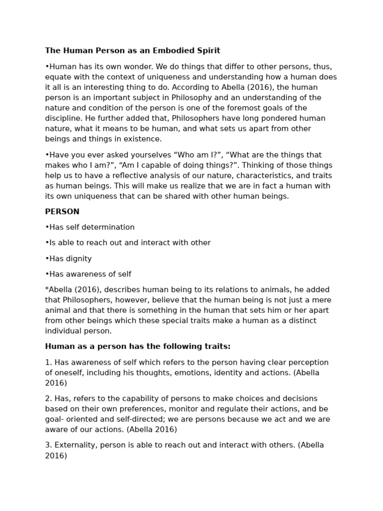 The Human Person As An Embodied Spirit | PDF | Water Pollution ...